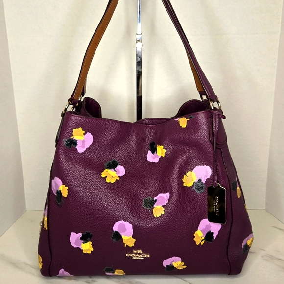 Coach | Bags | Coach Edie Purple Plum Floral Shoulder Bag 376 | Poshmark